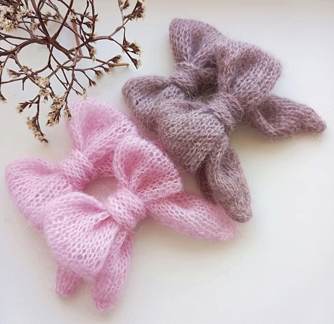 Knit Bows Hair, Hair Bows, Mohair Bows 2 Pc, Bow With Clip, Bows ...