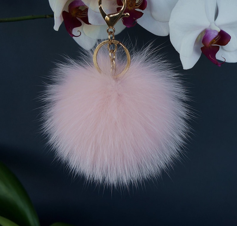 Fur keychain Pink powder Fox fur keychain Fur key chain | Etsy