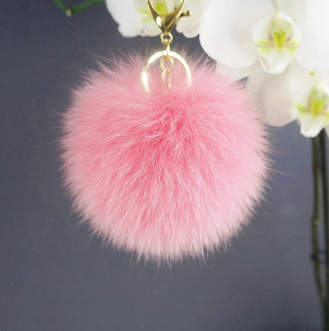 Fur Keychain, Pink Keychain, Fox Fur Keychain, Fur Key Chain, Pom Pom ...
