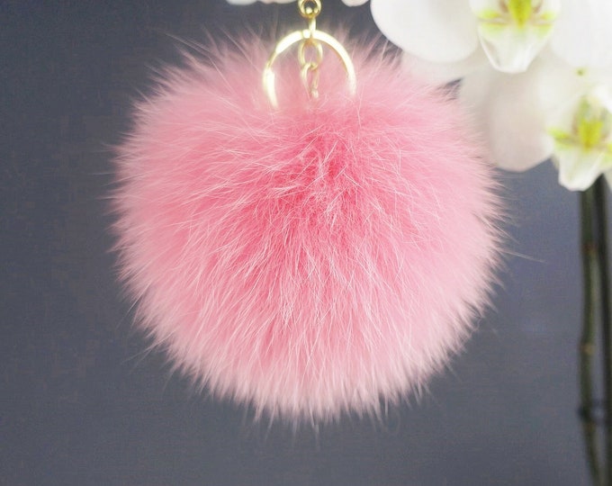 Fur Keychain, Pink Keychain, Fox Fur Keychain, Fur Key Chain, Pom Pom ...