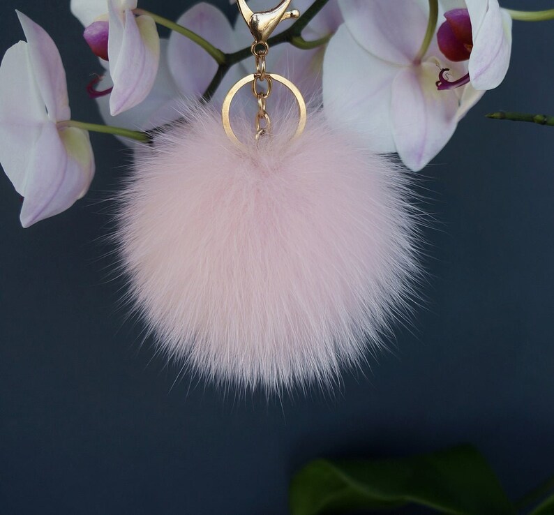Fur keychain Pink powder Fox fur keychain Fur key chain | Etsy