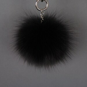 Fur Keychain, Fur Pom Pom Keychain, Black Keychain, Fox Fur Keychain ...