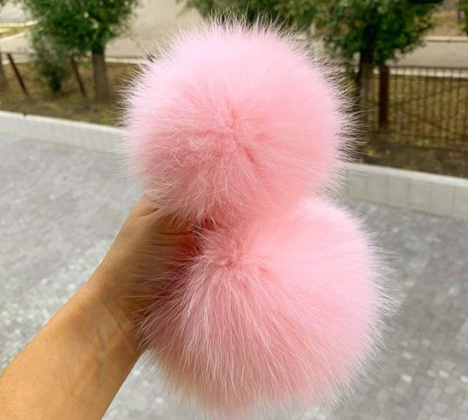 Real Fur Pom Pom/powder Pink Fur Pompom/fur Pompom/fox Pom - Etsy