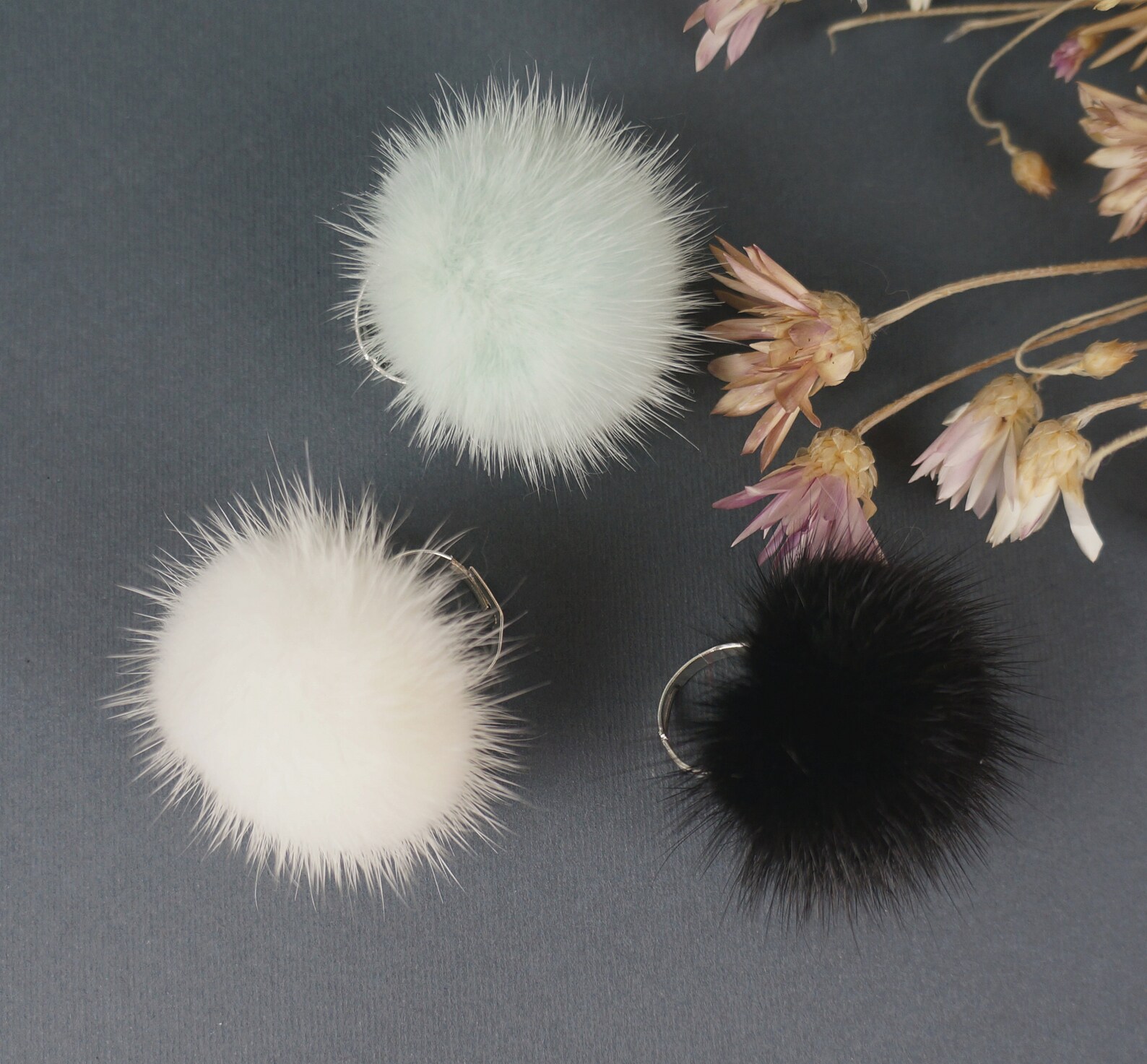 Fur Ring Mink Fur Ring Mink Fur Pompom Adjustable Ring Finger - Etsy