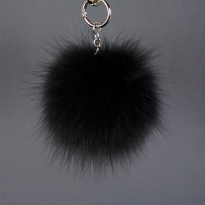 Fur Keychain, Fur Pom Pom Keychain, Black Keychain, Fox Fur Keychain ...
