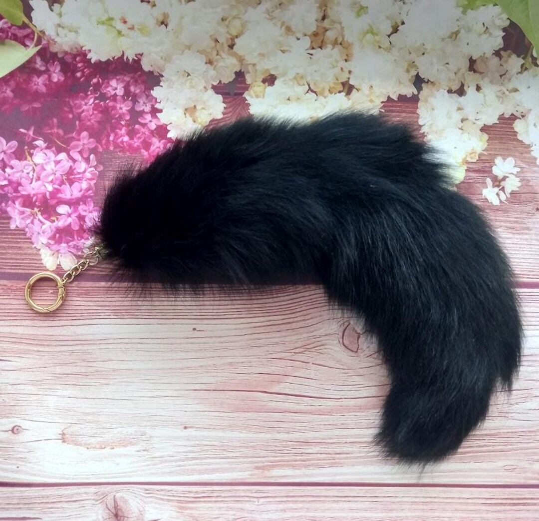 Black Fur Tail Keychain: Small Bag Charm, Keyring Tail (14") - Etsy