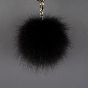 Fur Keychain, Fur Pom Pom Keychain, Black Keychain, Fox Fur Keychain ...