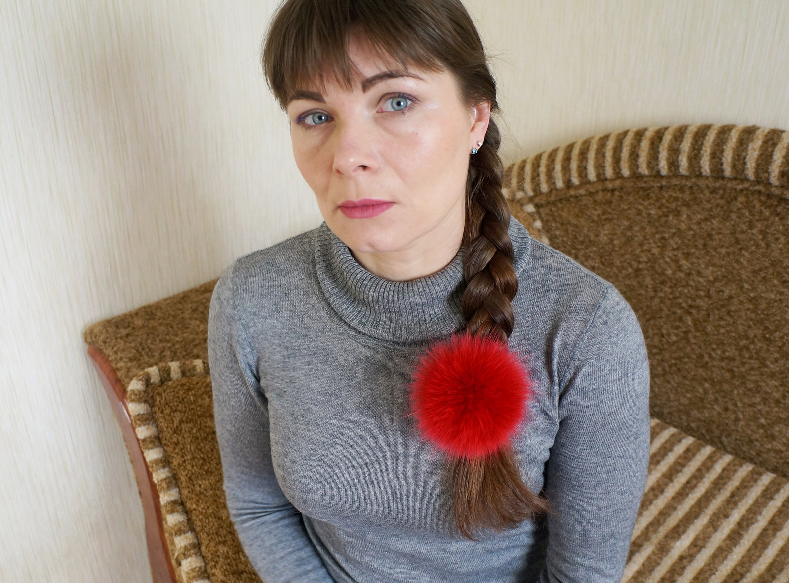 Fox Fur Ponytail Holder Red Color Fur Scrunchie Pom Pom | Etsy