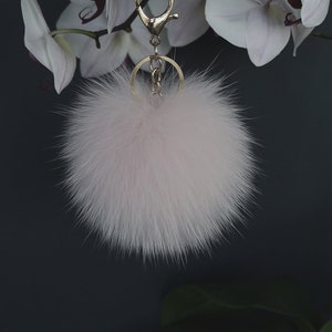 Fur keychain Pink powder Fox fur keychain Fur key chain | Etsy