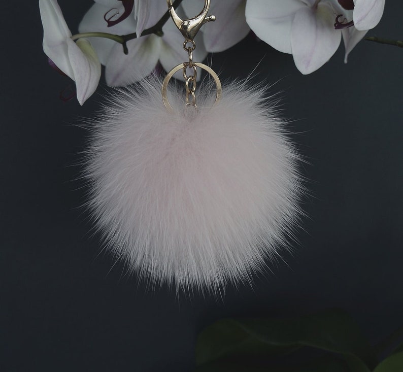 Fur keychain Pink powder Fox fur keychain Fur key chain | Etsy