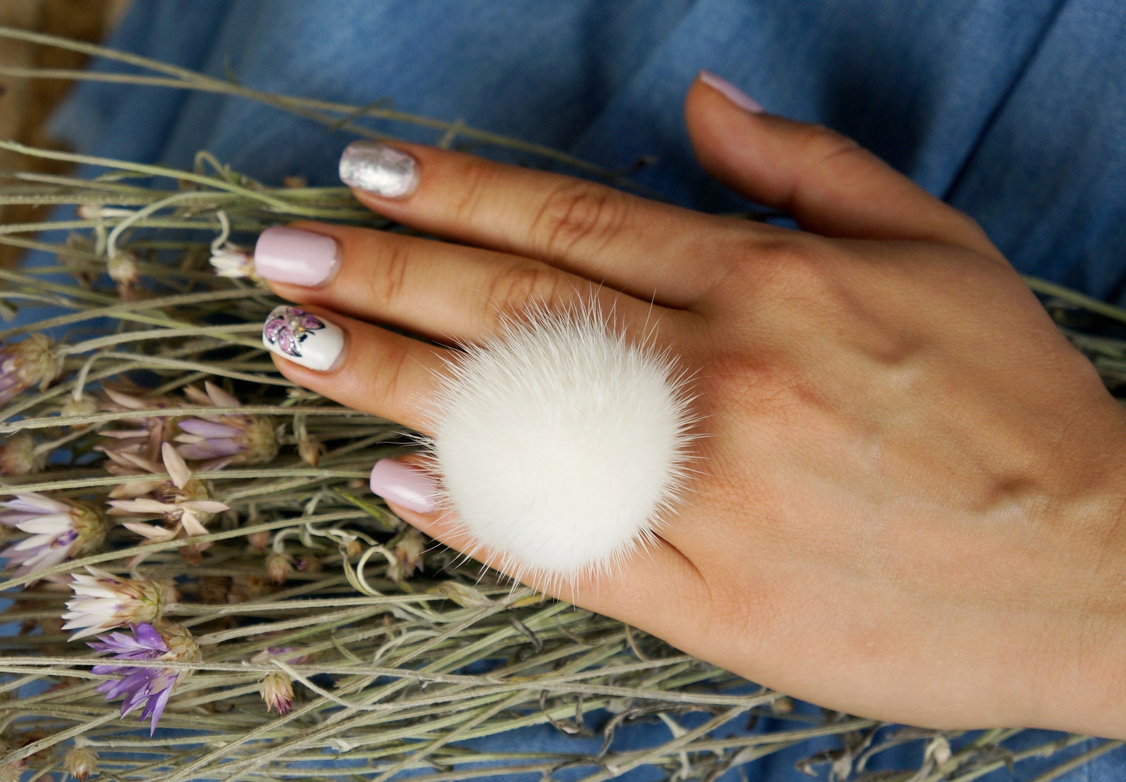 Fur Ring Mink Fur Ring Mink Fur Pompom Adjustable Ring Finger - Etsy