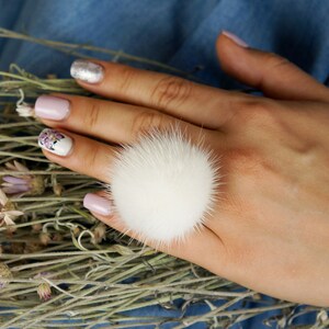 Fur Ring Mink Fur Ring Mink Fur Pompom Adjustable Ring Finger Ring Real ...