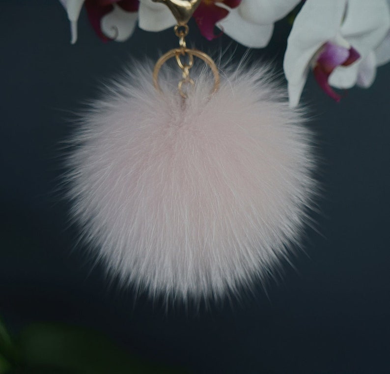 Fur keychain Pink powder Fox fur keychain Fur key chain | Etsy