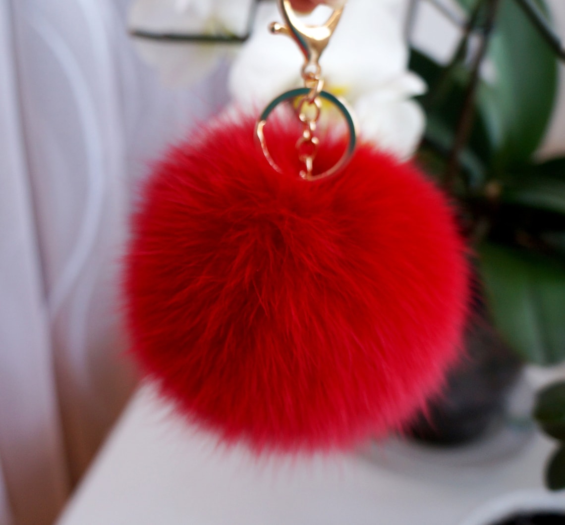 Fur Keychain Fox Fur Keychain Pom Pom Keychain Fur Key - Etsy