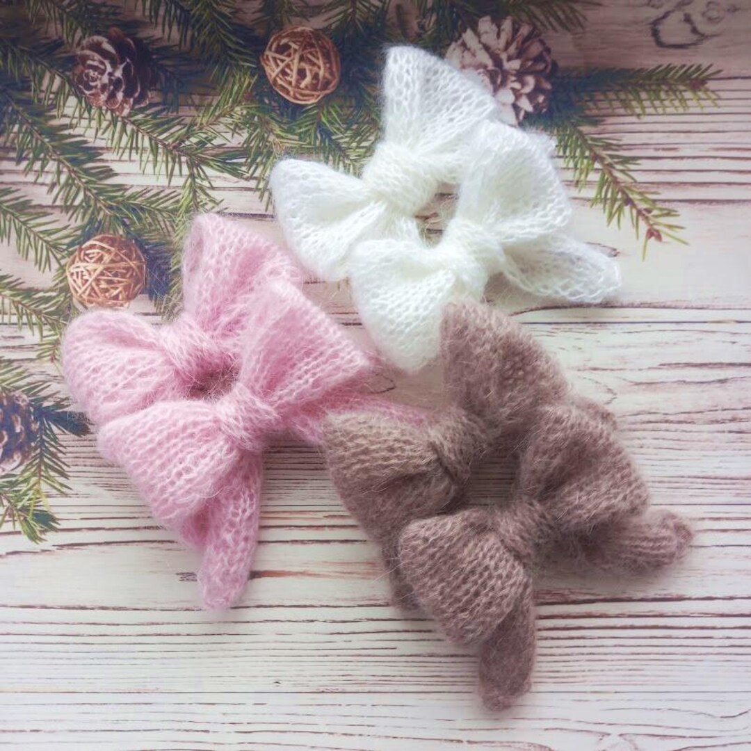 Hair Bows, Knit Bows Hair, Mohair Bows 2 Pc, Bows With Clips, Bows ...