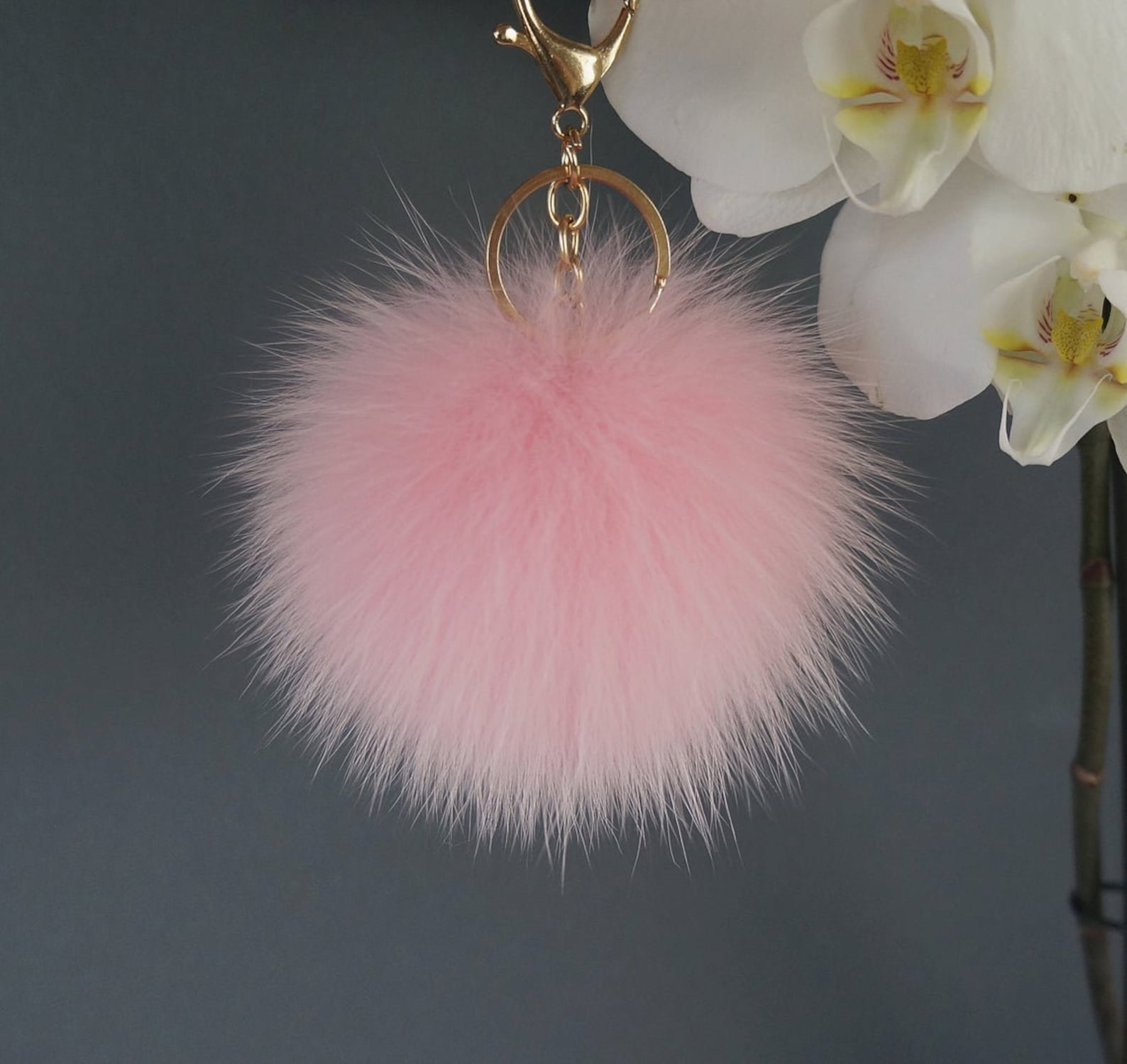 Fur Keychain Pink Keychain Fox Fur Keychain Fur Key Chain | Etsy