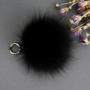 Fur Keychain, Fur Pom Pom Keychain, Black Keychain, Fox Fur Keychain ...