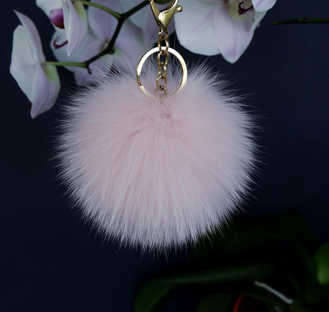 Fur keychain Pink powder Fox fur keychain Fur key chain | Etsy