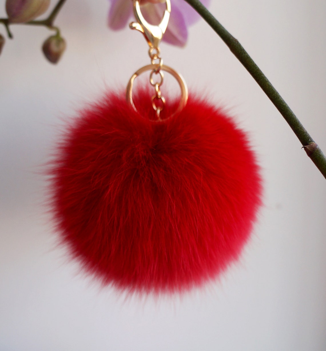 Fur Keychain Fox Fur Keychain Pom Pom Keychain Fur Key - Etsy