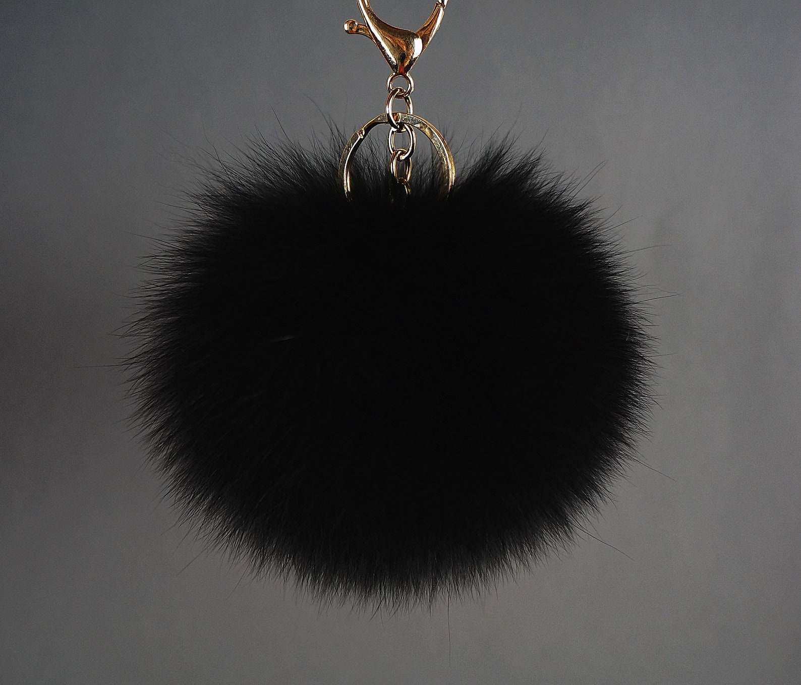 Fur keychain Fur pom pom keychain Black keychain Fox fur | Etsy