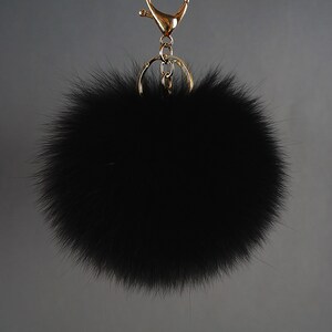Fur Keychain, Fur Pom Pom Keychain, Black Keychain, Fox Fur Keychain ...