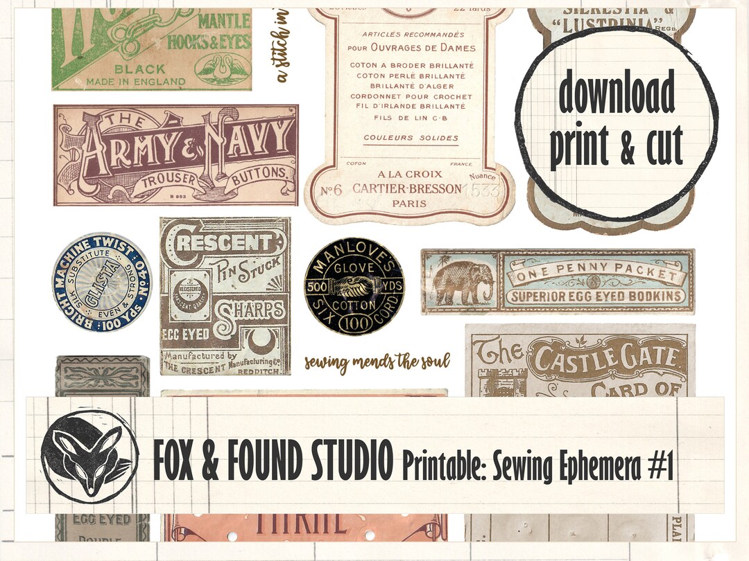 Vintage Sewing Ephemera Printable, Digital Download, A4 PDF Sheet, Junk ...