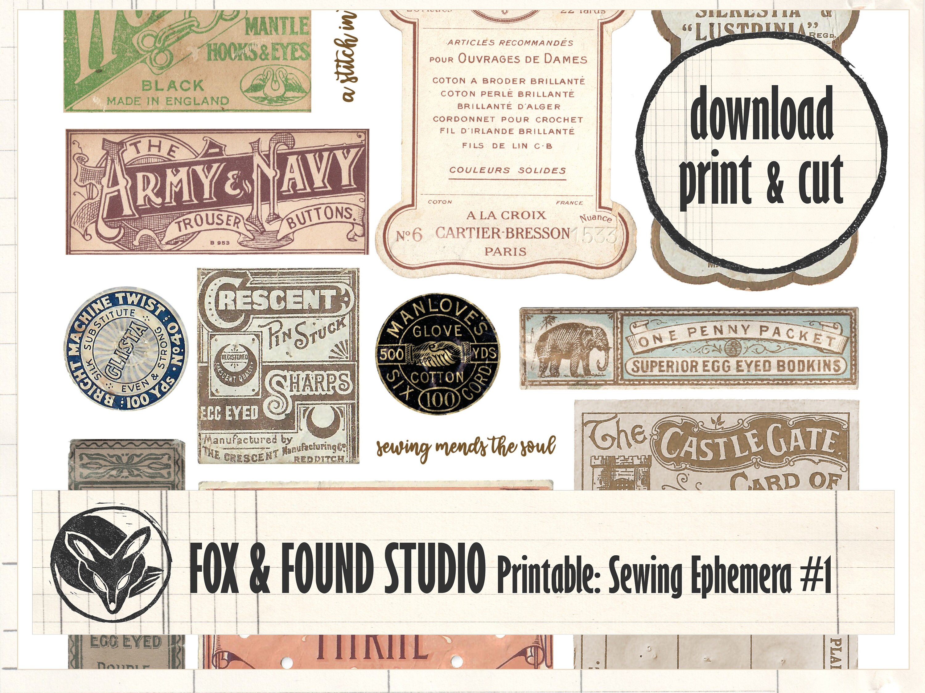 Vintage Sewing Ephemera Printable, Digital Download, A4 PDF Sheet, Junk ...