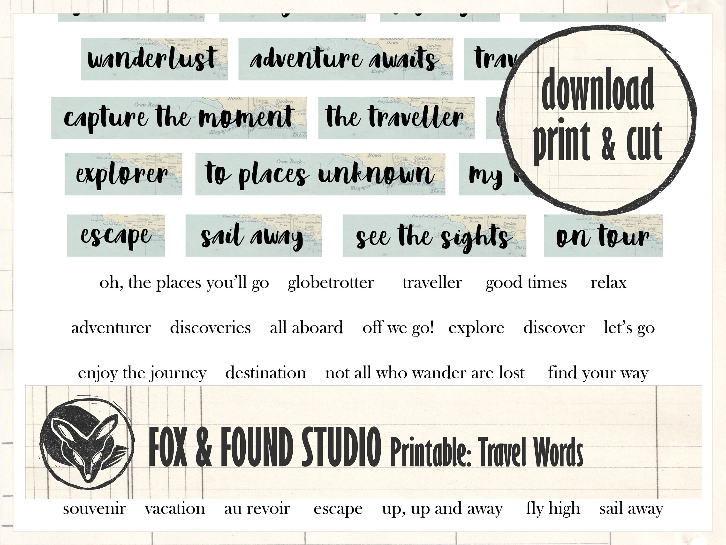 Travel Words Printable Ephemera Digital Download A4 PDF - Etsy