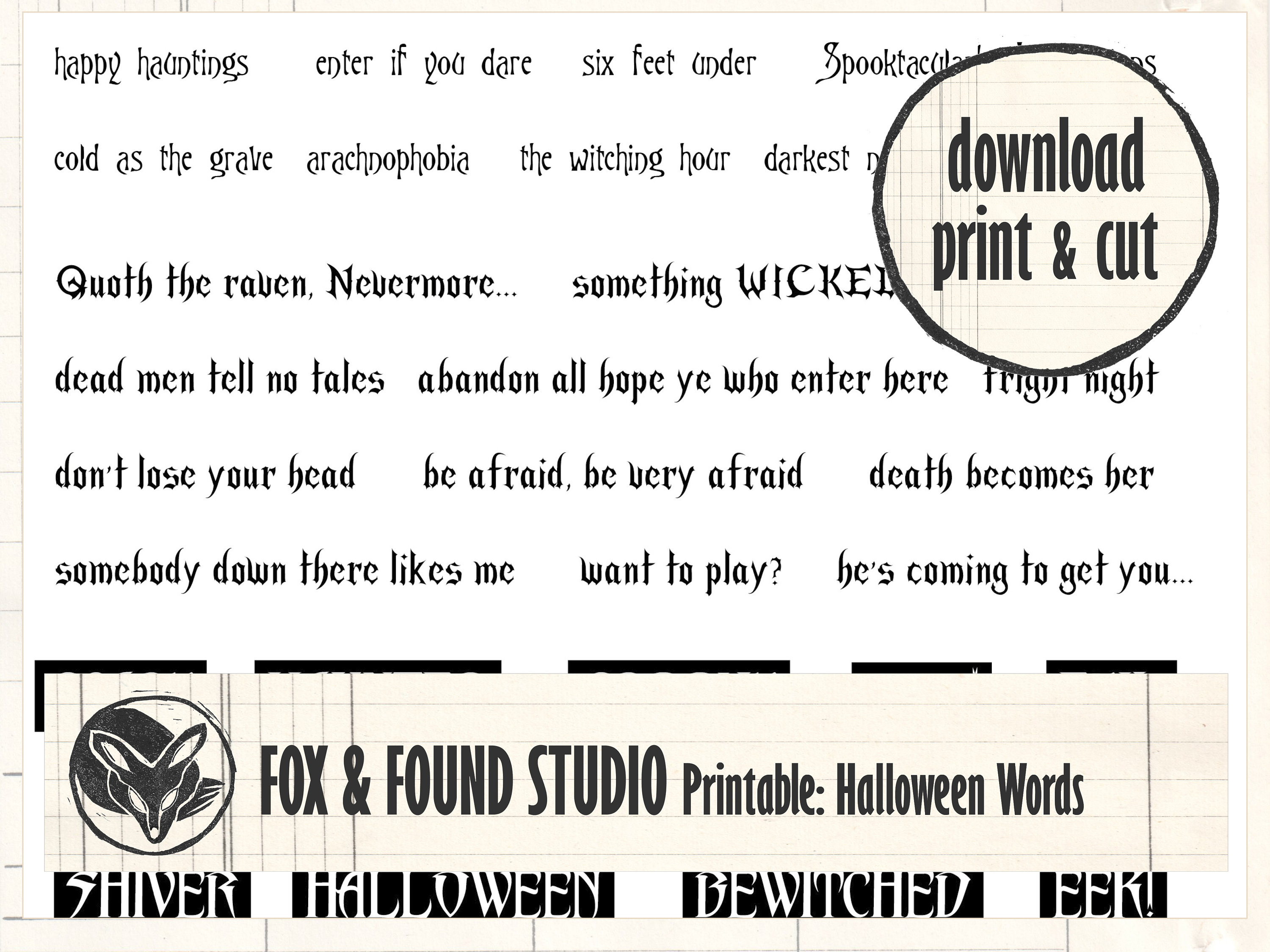 Spooky Halloween Words Printable Digital Download, A4 Sheet, Junk ...
