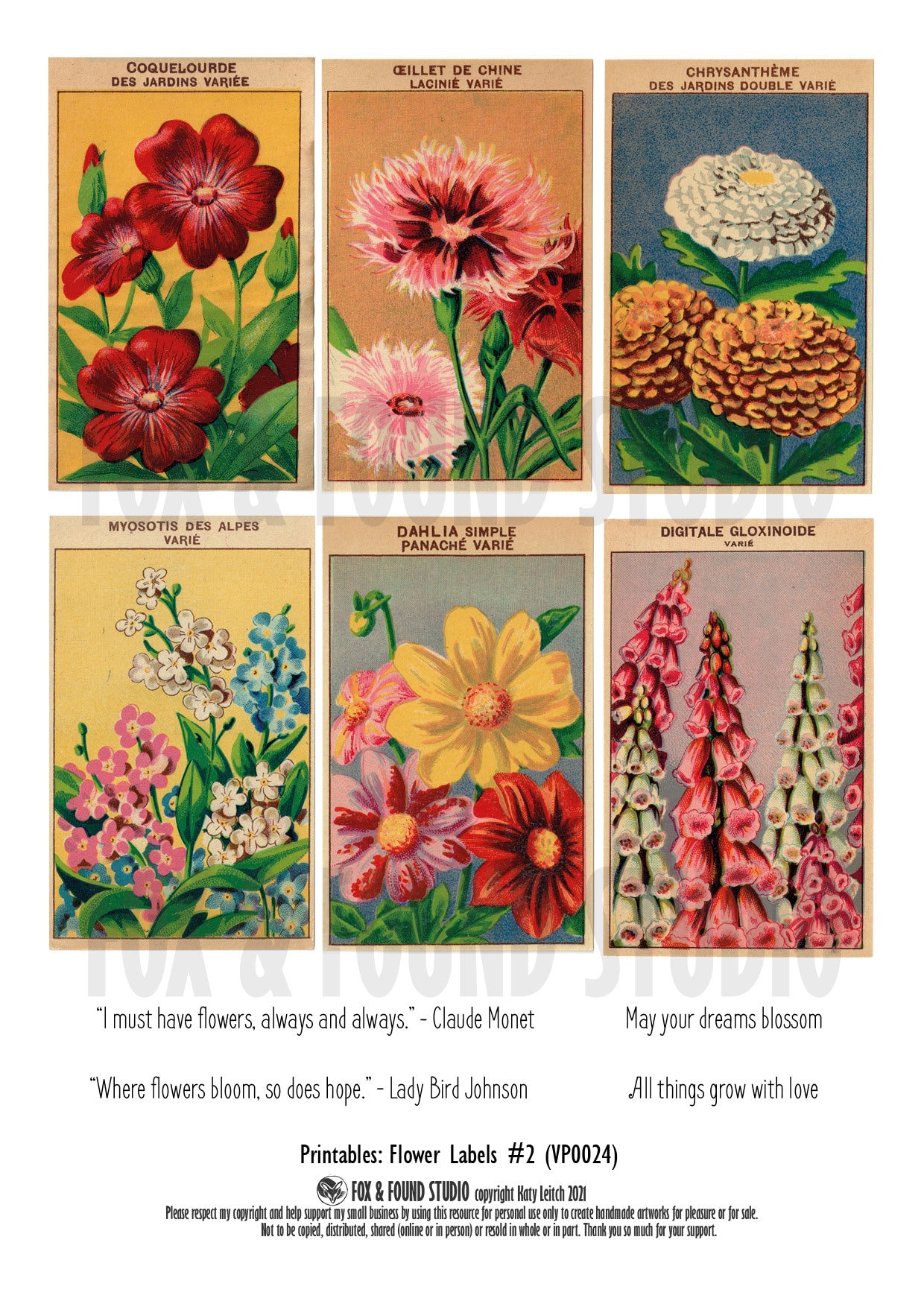 Vintage Flower Labels Set 2 Printable Ephemera Digital Download, A4 ...