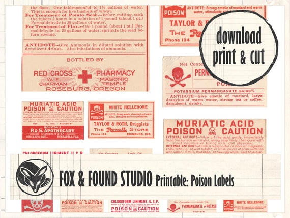 Vintage Poison Labels Printable Ephemera Digital Download A4 - Etsy