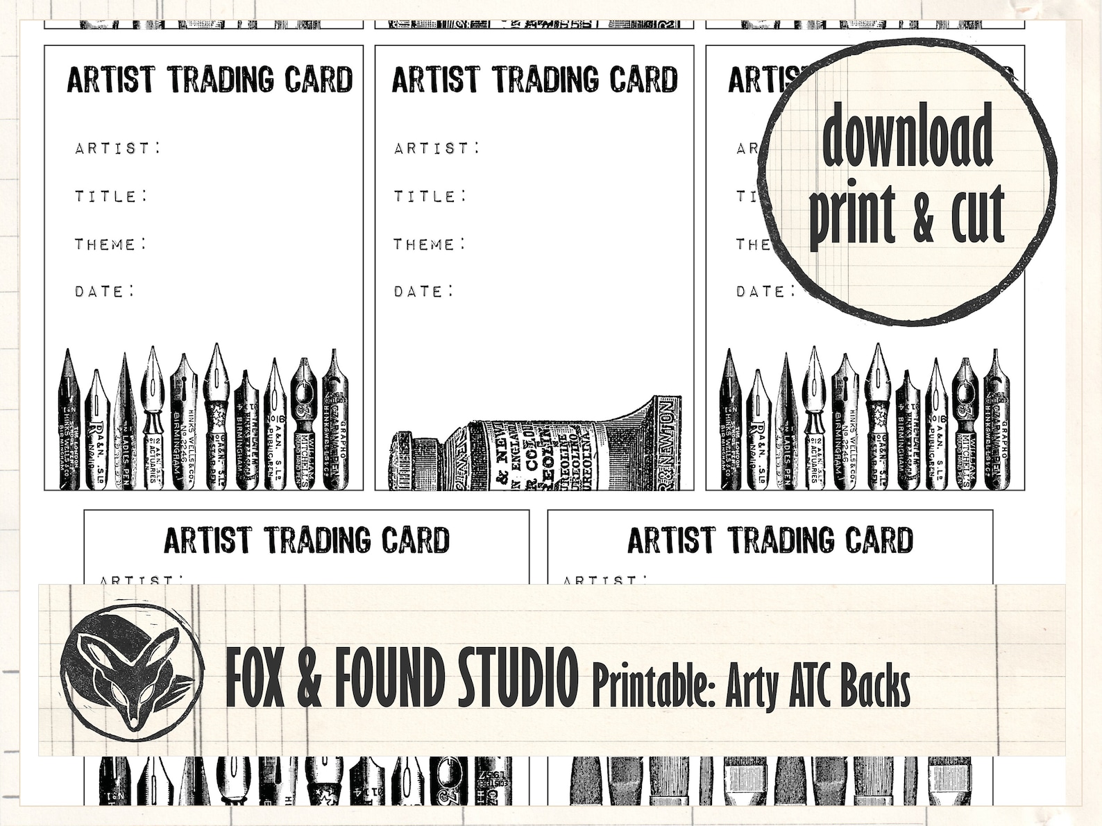 Arty ATC Backs Printable Ephemera Digital Download, A4 PDF Sheet ...