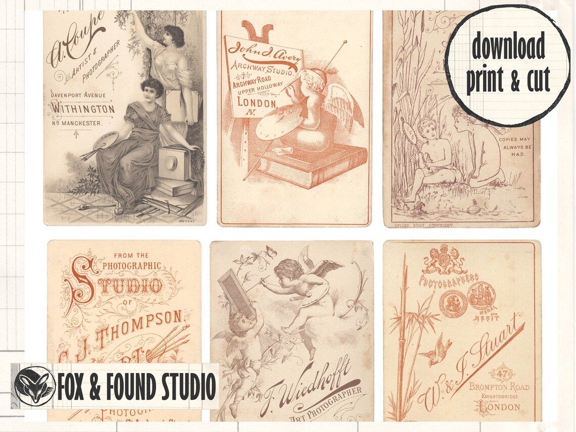 Victorian Cabinet Card Backs Printable Ephemera, Digital Download, A4 ...