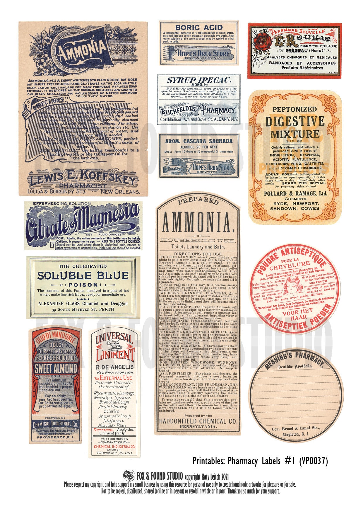 Vintage Pharmacy Labels Printable Ephemera, Digital Download, A4 PDF ...