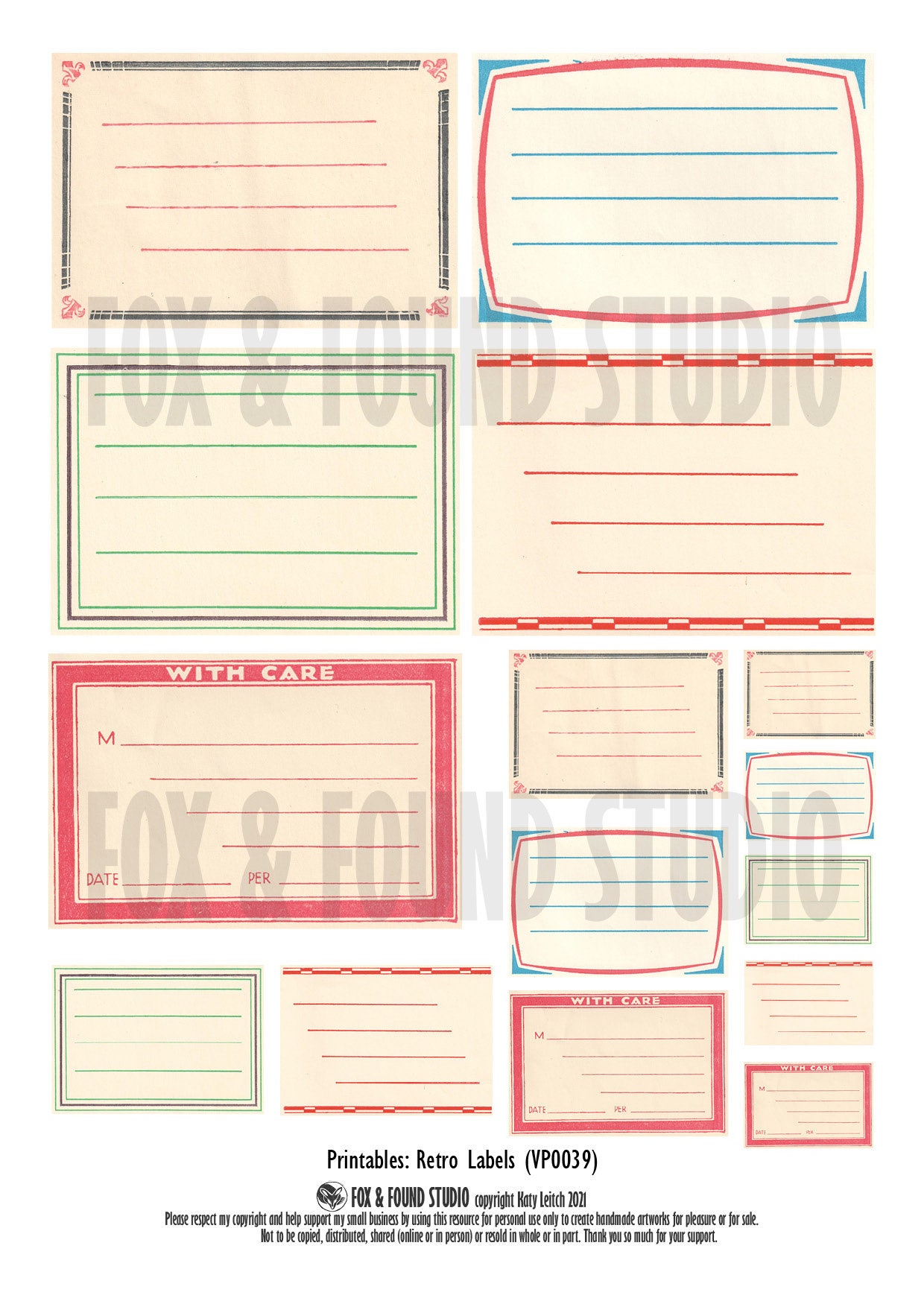 Retro Gummed Labels Printable Ephemera, Digital Download, A4 PDF Sheet ...