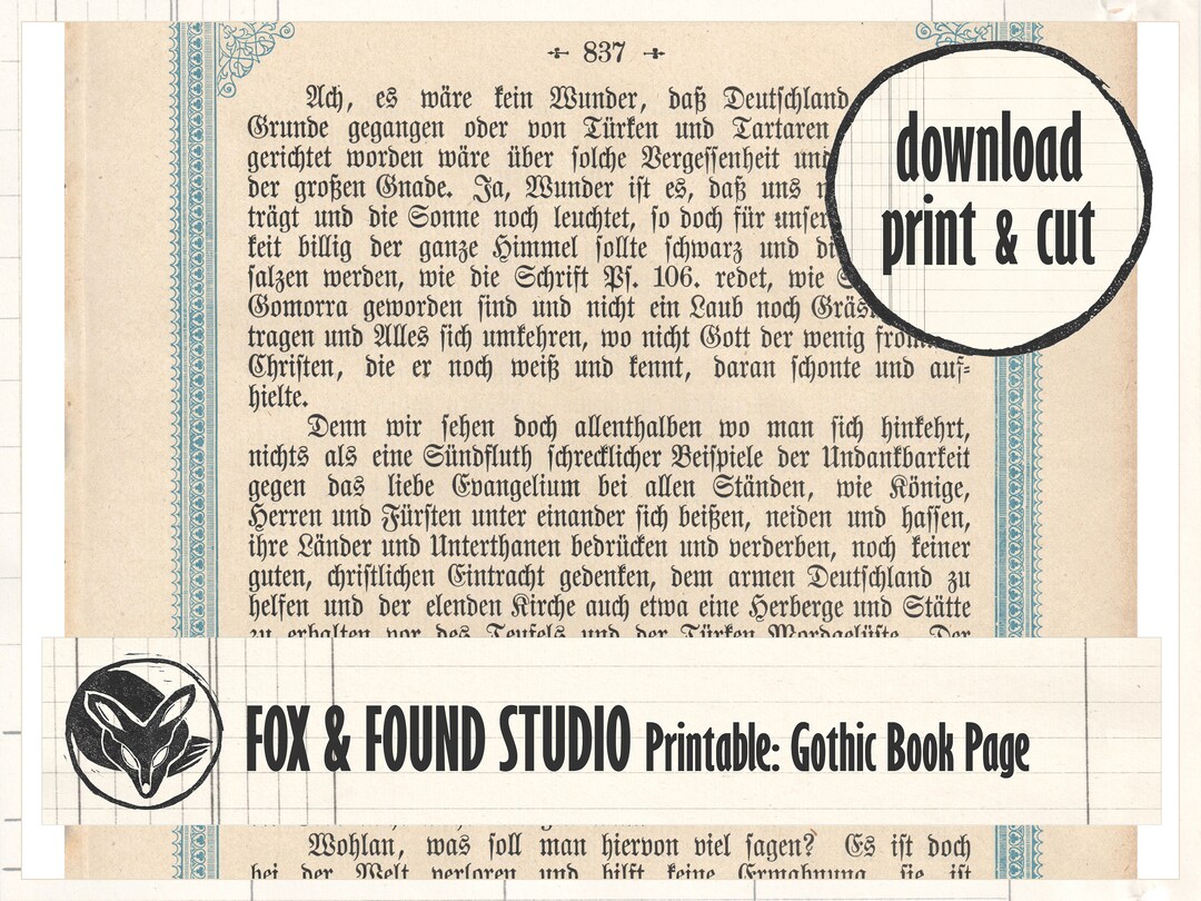 Antique Gothic Book Page Printable Ephemera, Digital Download, Vintage ...