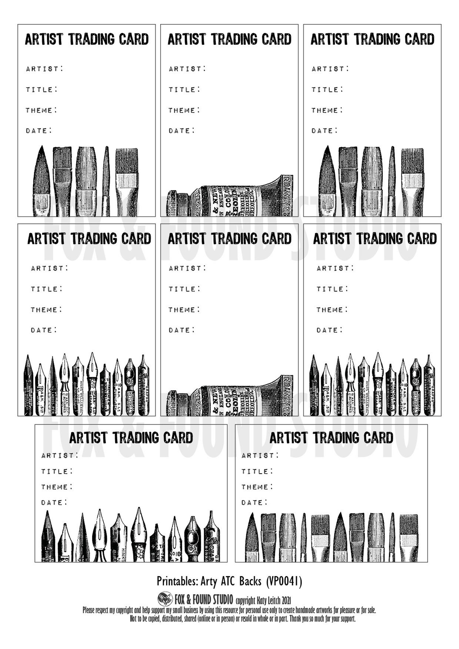Arty ATC Backs Printable Ephemera Digital Download, A4 PDF Sheet ...