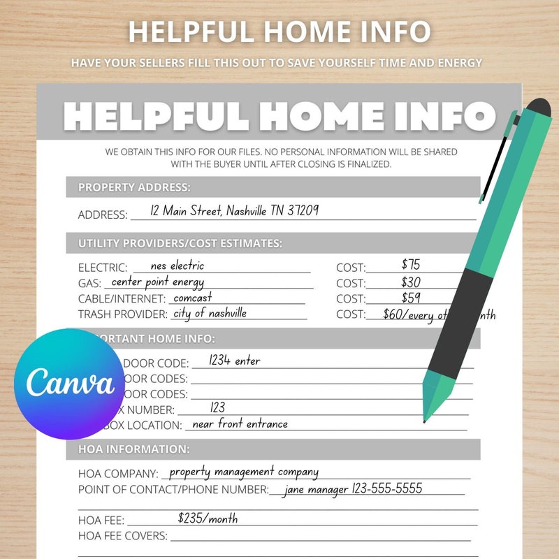 Property Information Sheet - Etsy