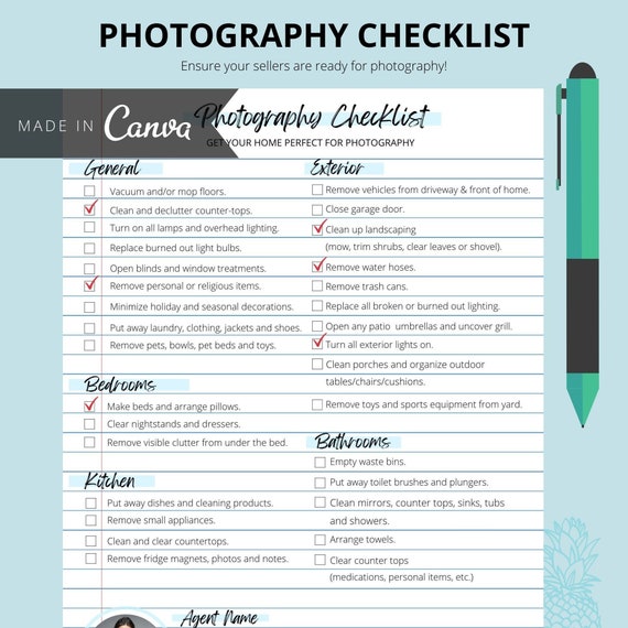 EDITABLE Real Estate Photography Checklist Real Estate - Etsy