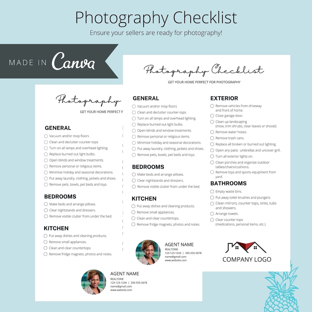 EDITABLE Real Estate Photography Checklist | Real Estate Printable ...