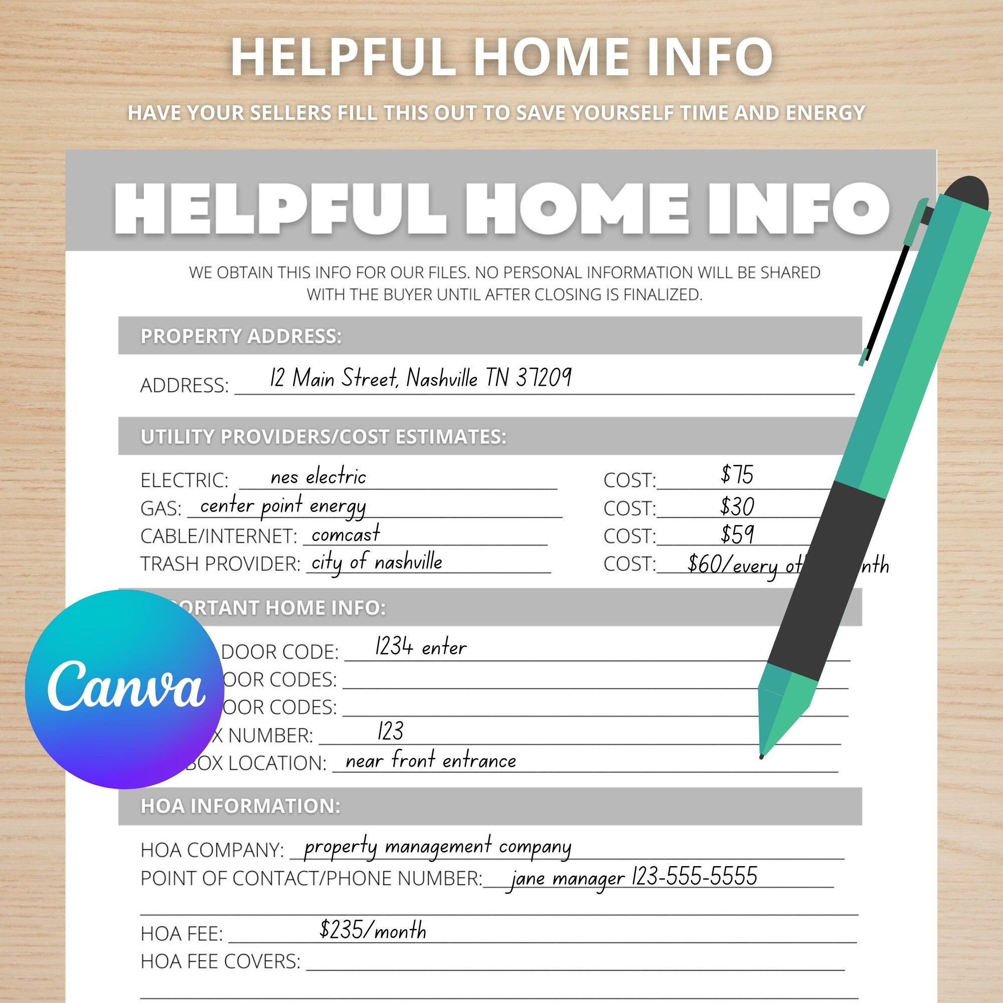 Real Estate Helpful Home Info Sheet | Home Seller Checklist | Realtor ...