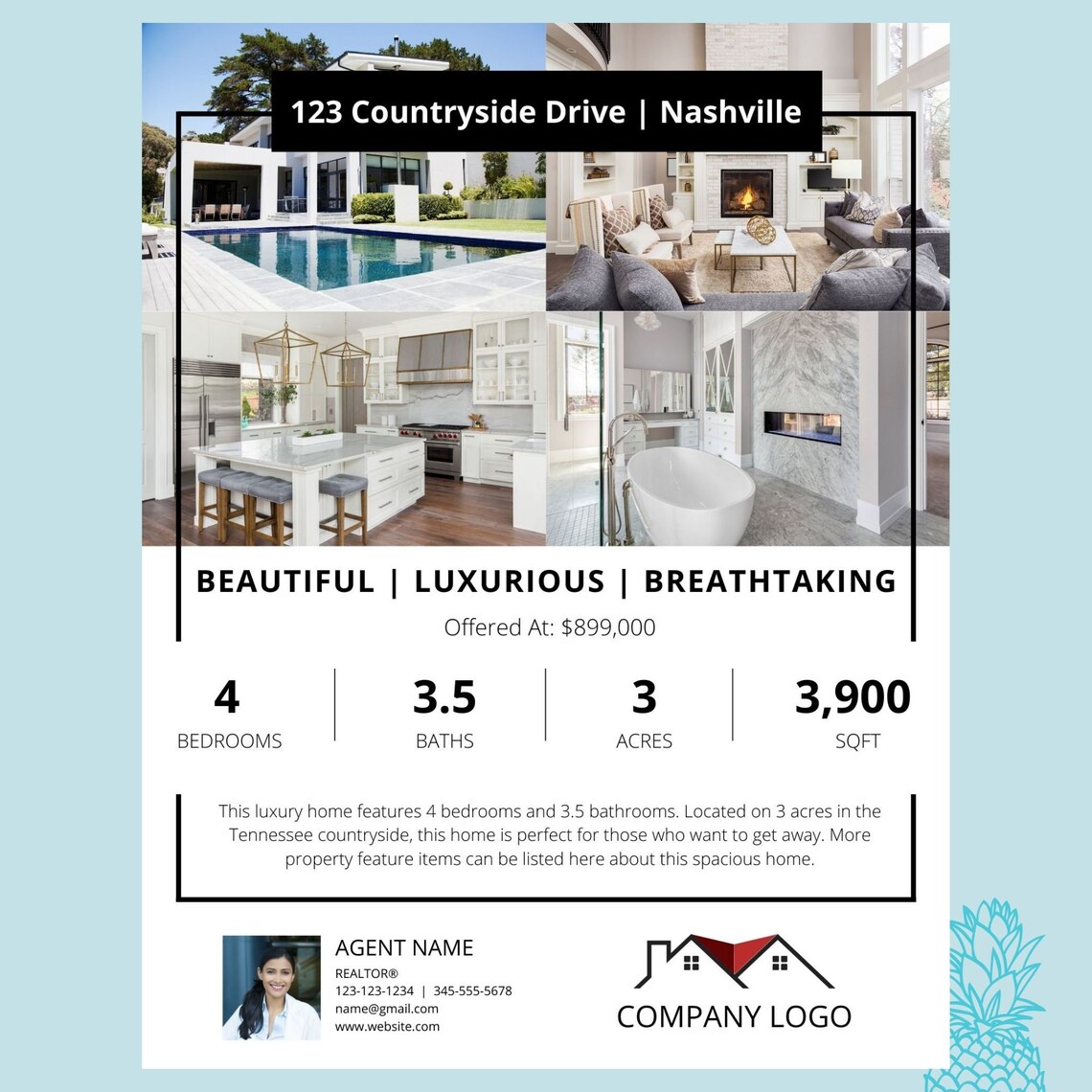 EDITABLE Property Flyer Sheet | Real Estate Printable | Realtor Canva ...