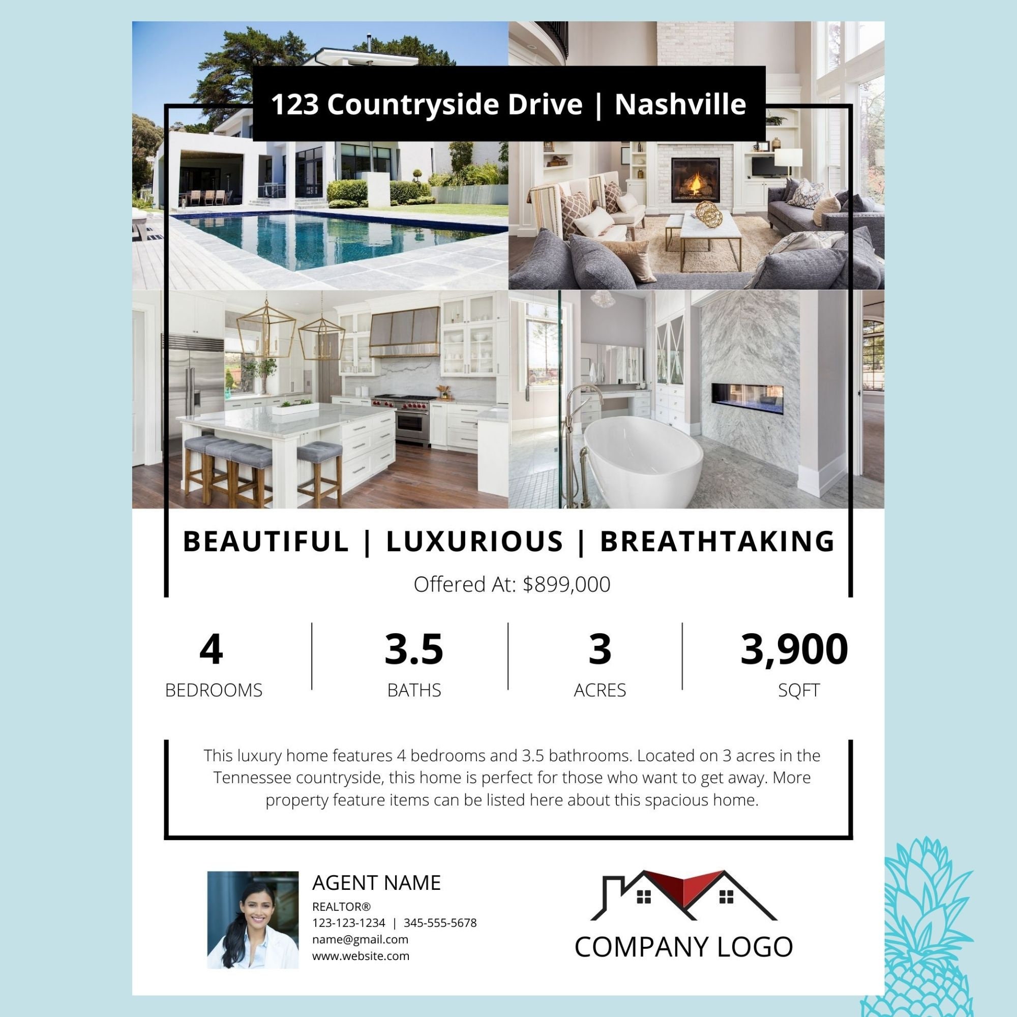 EDITABLE Property Flyer Sheet | Real Estate Printable | Realtor Canva ...