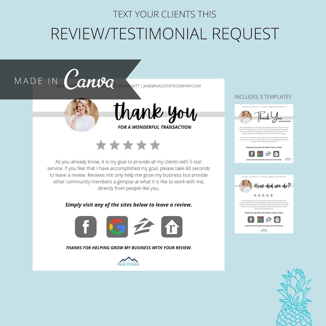 Testimonial Review Request to Text to Clients | Real Estate Template ...