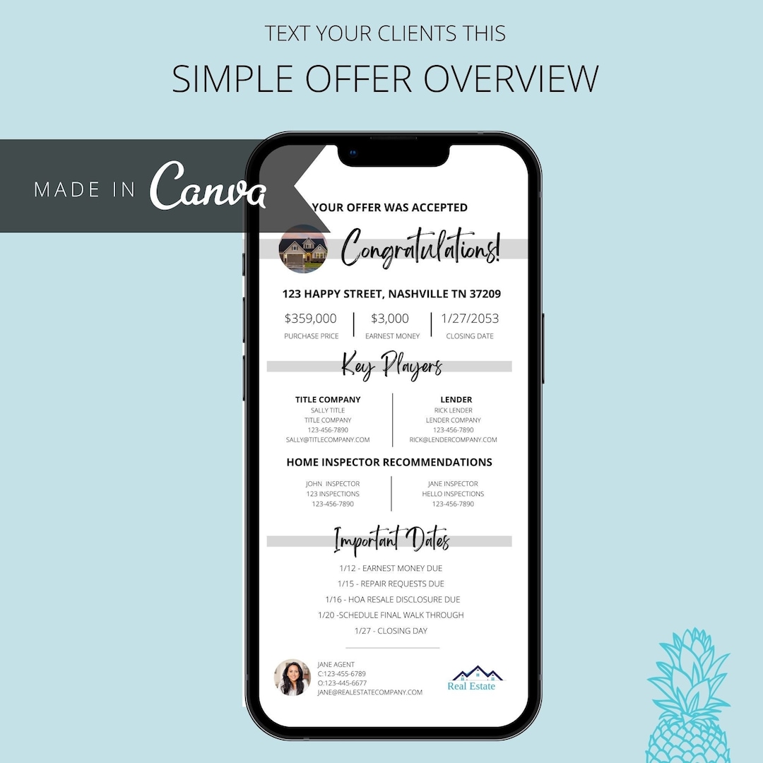 EDITABLE Offer Overview to Text to Clients | Real Estate Template ...