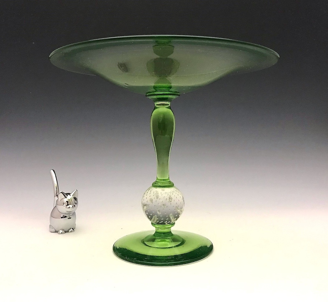 Pairpoint Controlled Bubble Art Glass Compote - Glowing Uranium Glass ...