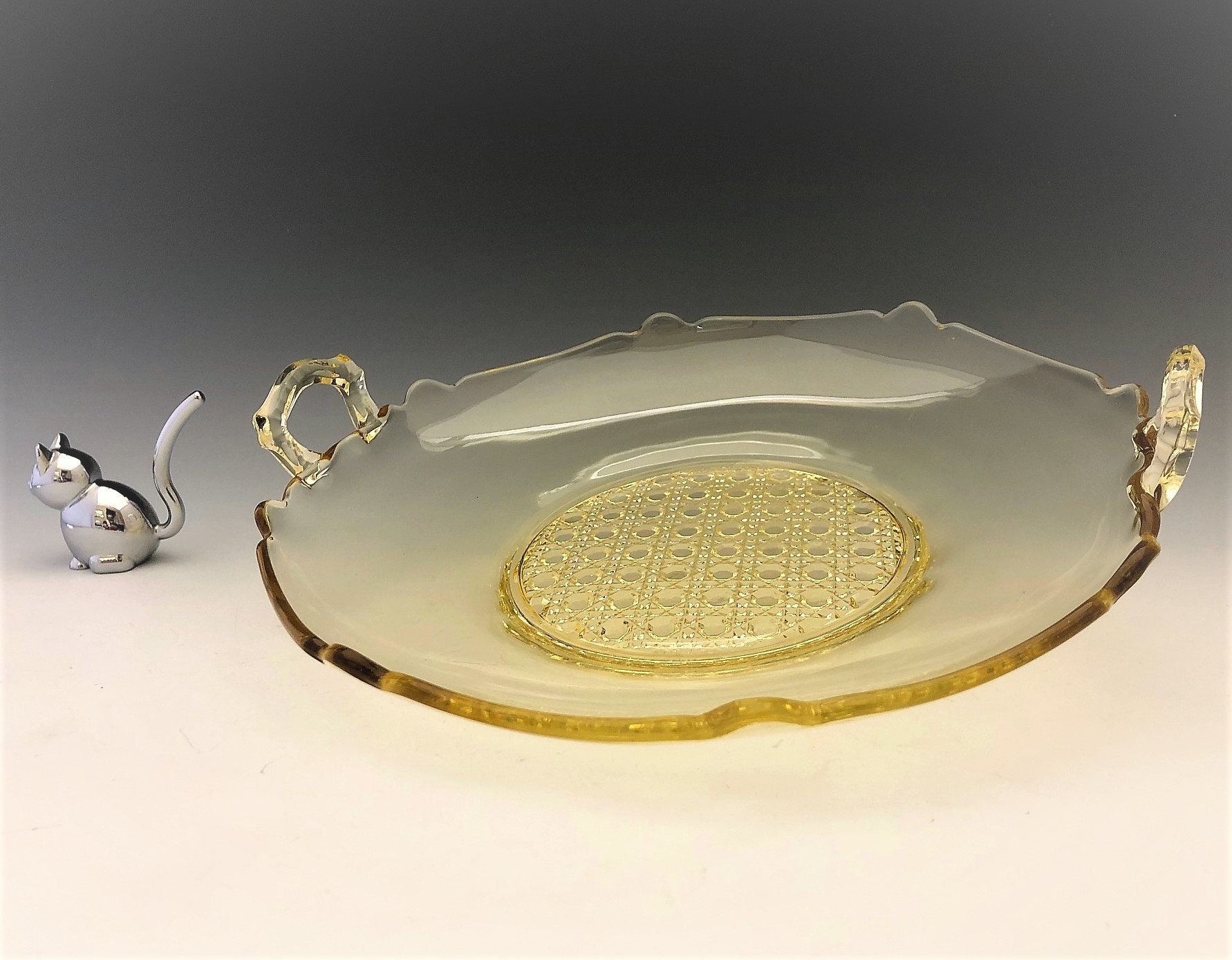 Lancaster Glass Peaks Pattern Handled Plate 1723/7 Topaz - Etsy