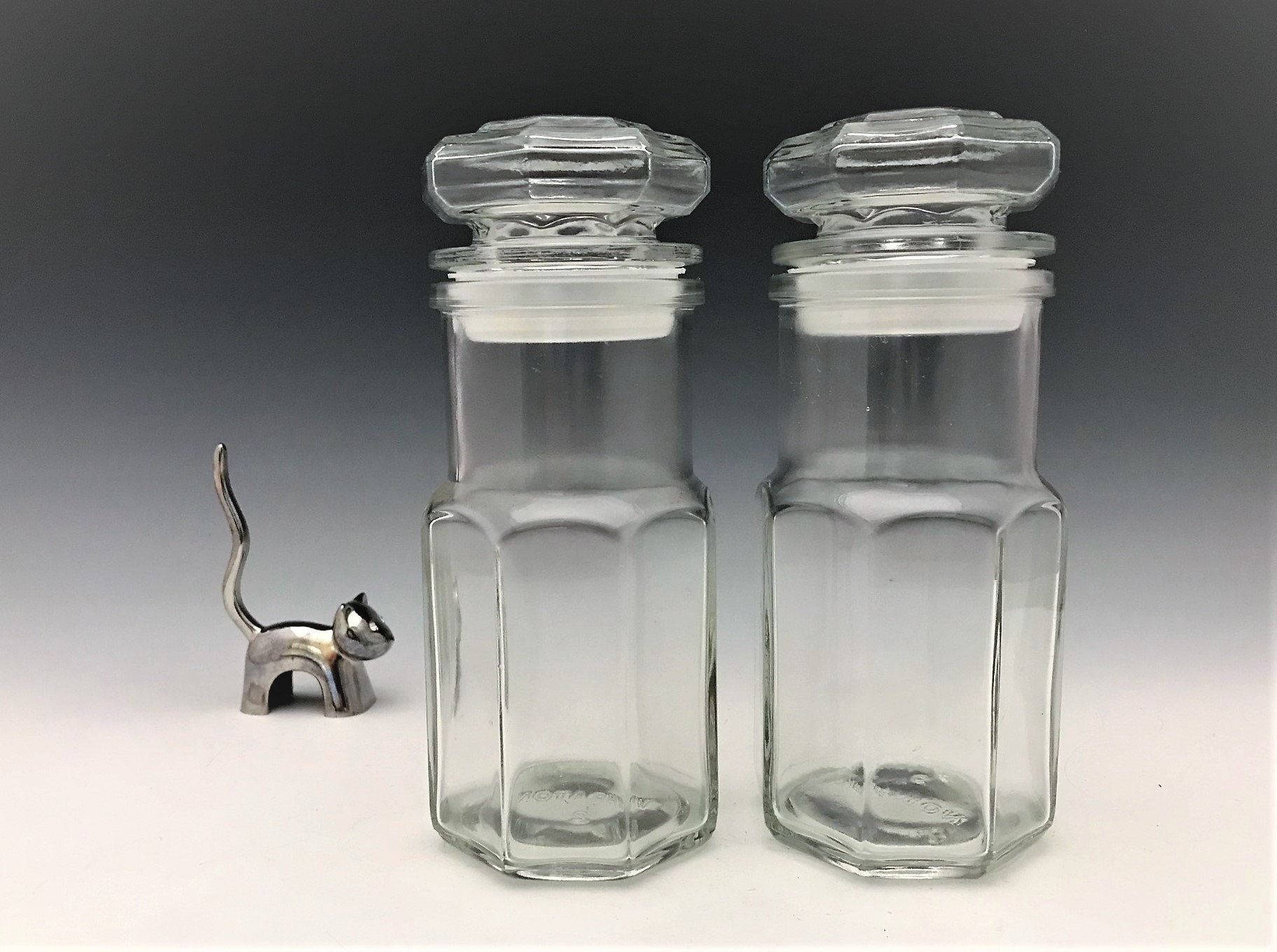 Wheaton Glass Apothecary Jars - Set of Two Octagonal Bottles - Storage Jars Wheaton Glass Apothecary Jars - Set of Two Octagonal Bottles - Storage Jars