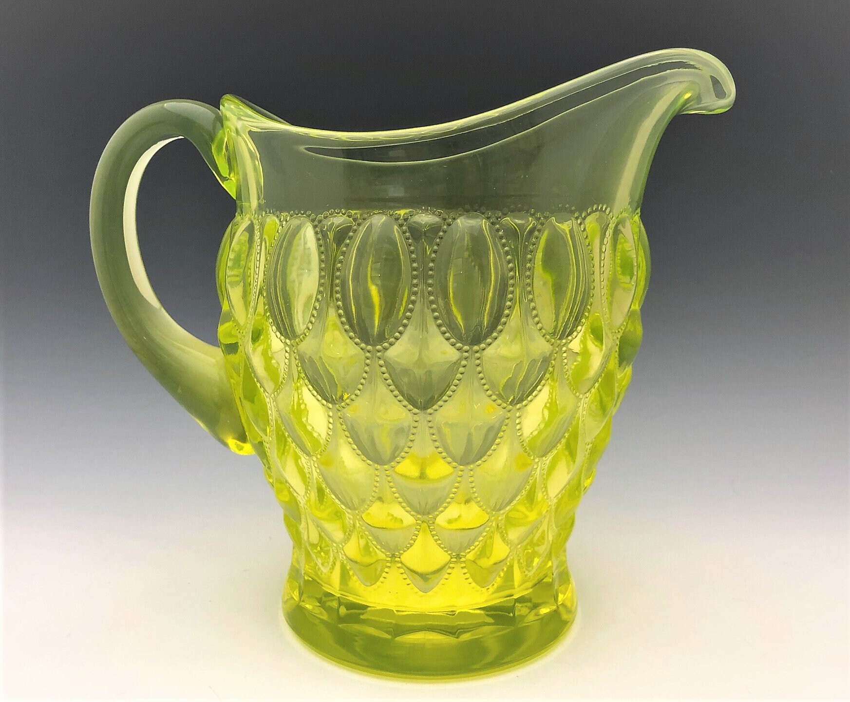 Mosser Vaseline Glass Pitcher Elizabeth Pattern Beaded - Etsy
