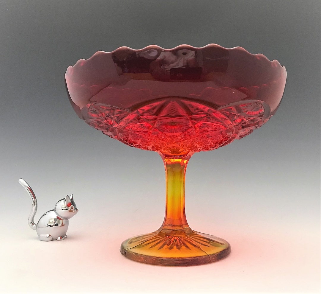 Viking Yesteryear Amberina Footed Compote - J.B. Higbee Laurel Pattern ...